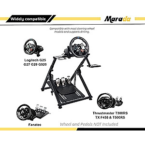 Marada Sim Racing Wheel Stand Simulator Cockpit X-Structure Quick Fold Fits for Thrustmaster/Logitech G29, G923, G920, T300RS, T150 Adjustable Gaming Stand without Steering Wheel, Pedal, Handbrake
