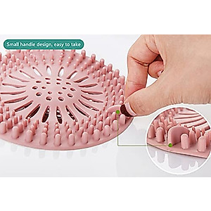 2 Pack Shower Drain Hair Catcher,Durable Shower Drain Cover Protectors Silicone Hair Clog Stopper for Bathroom Bathtub Kitchen Easy to Install and Clean Suit (Pink,Cyan)