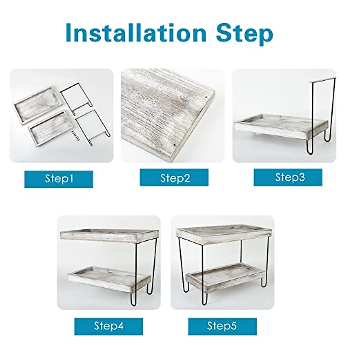 idee-home Vanity Organization Shelf Wood Organizer, Makeup Shelves 2 Tiered Storage Shelf Wooden Standing Kitchen Spice Rack Cosmetic Holder Counter Top Trays Makeup Organization