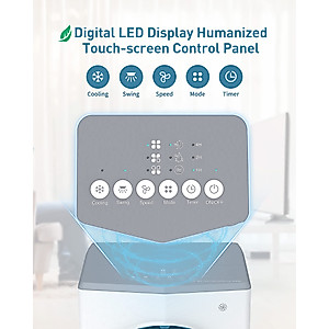 Evaporative Air Cooler, Portable Bladeless Fan, Air Cooler Fan with 3 Wind Speeds and 3 Modes, 90° Automatic Swing, 1 Gallon Water Tank, 2 Ice Packs, 7H Timer, Remote Control, for Room Home Office