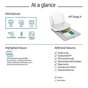 HP Tango X Smart Home Printer with Indigo Linen cover – Designed for your Smartphone with Remote Wireless Printing (3DP64A) with Instant Ink Prepaid Card for 50 100 300 Page per Month Plans (3HZ65AN)