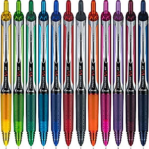PILOT Pen 10364 Precise V5 RT Refillable & Retractable Liquid Ink Rolling Ball Pens, Extra Fine Point (0.5mm) Assorted Color Inks, 12-Pack