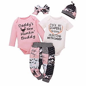 BIRTHDAY SHARK Newborn Girls Outfit Baby Girl Coming Home Outfit Hunting Clothes for Girls (Pink,0-3 Months)
