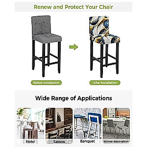 Navy Blue Gold Bar Stool Chair Covers with Backs Set of 4,Stretch Pub Counter Height Chairs Slipcovers Furniture Seat Protector for Kitchen Dining Room Cafe,Marble Modern Art Abstract Gradient Gray