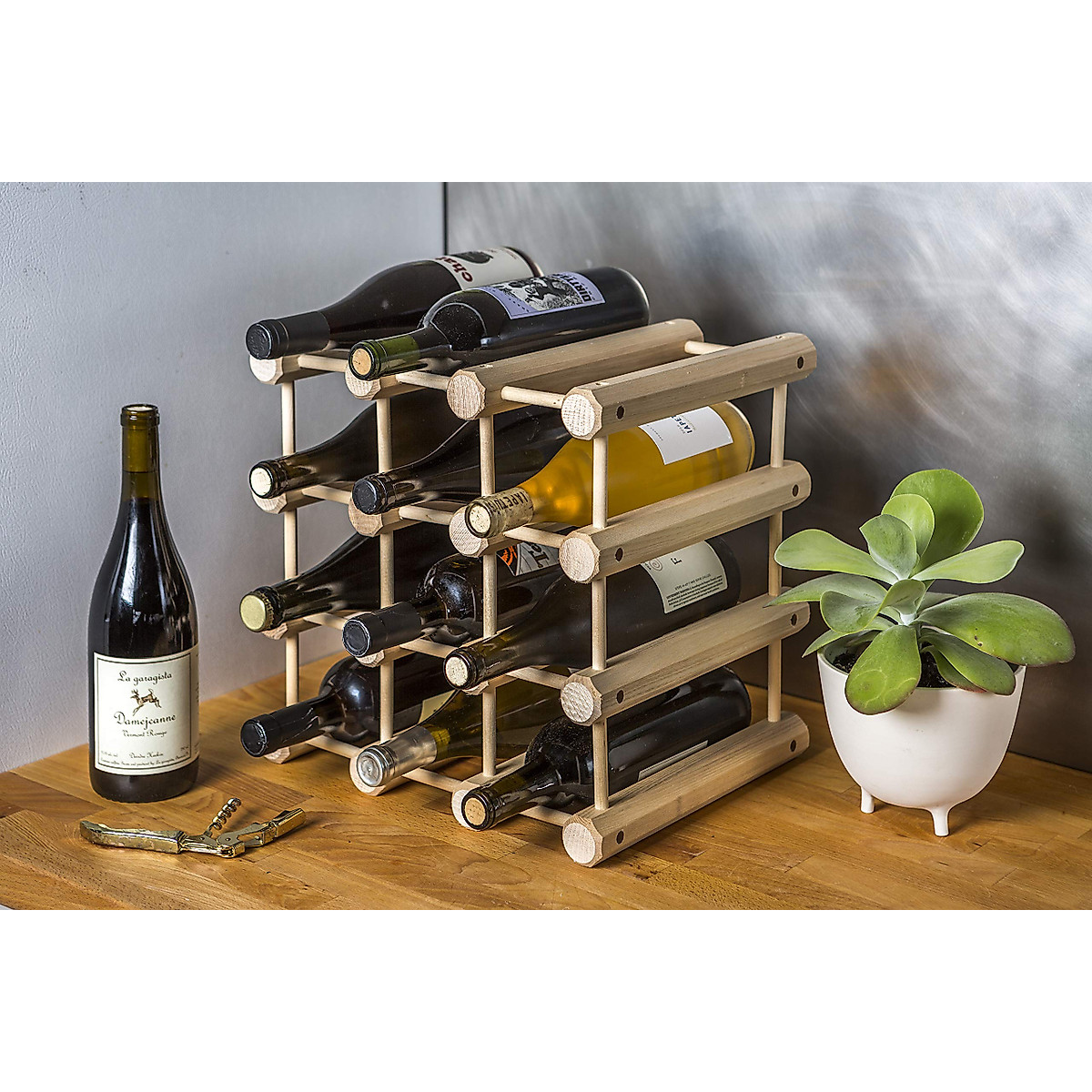 J.K. Adams Wood Stackable Modular Wine Rack Storage Holder with Natural Pins, 12 Bottle, Ash