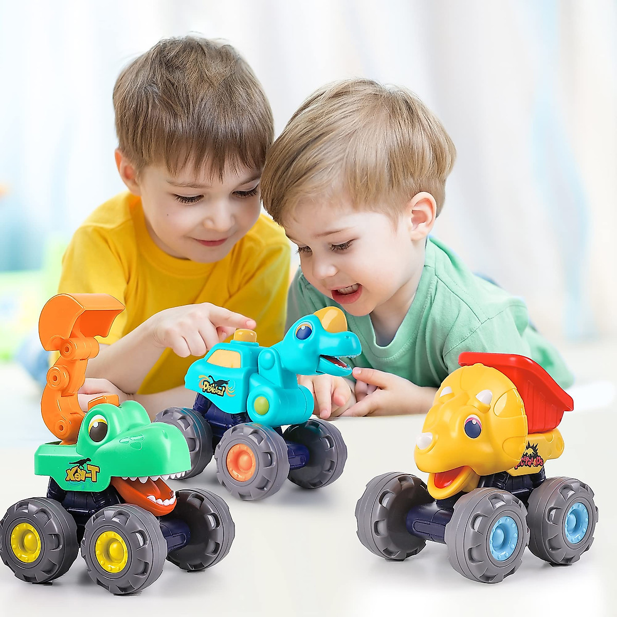 iPlay, iLearn Toddler Dinosaur Monster Truck Toys, Baby Pull Back Toy Cars for 1 2 3 Year Old Boys, Big Dino Construction Vehicles Excavator Dump Truck, Cool Birthday Gifts for 12 18 24 Month Kids