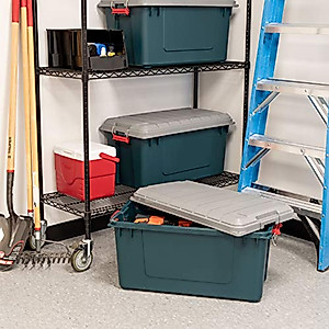IRIS USA 82 Quart Weathertight Plastic Storage Boxes, Heavy-Duty Utility Totes with Durable Lid and Secure Latching Buckles, Garage and Outdoor, Green/Gray, 4 Pack