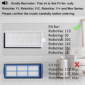 Replacement Parts Kit for Eufy RoboVac 11S, RoboVac 30, RoboVac 30C, RoboVac 15C, RoboVac 12, RoboVac 35C, Robotic Accessories,8 Filters,8 Side Brushes,1 Main Brush,1 Pre Filter,1 Rolling Brush Guard