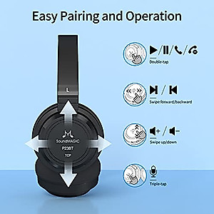SoundMAGIC P23BT Portable On Ear Bluetooth Headphones CVC Noise Canceling Microphone HiFi Sound Stable Wireless Signal Connection Long Playtime with Detachable Cable for Game Black