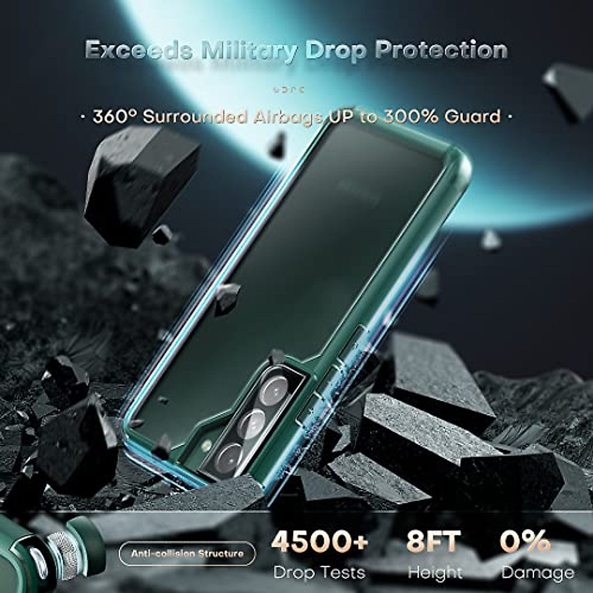 TOCOL [5 in 1 for Samsung Galaxy S22 Case 6.1 Inch, with 2 Pack Screen Protector + 2 Pack Camera Lens Protector, Translucent Matte Back [Military Grade Protection] Case for Galaxy S22 5G, Green