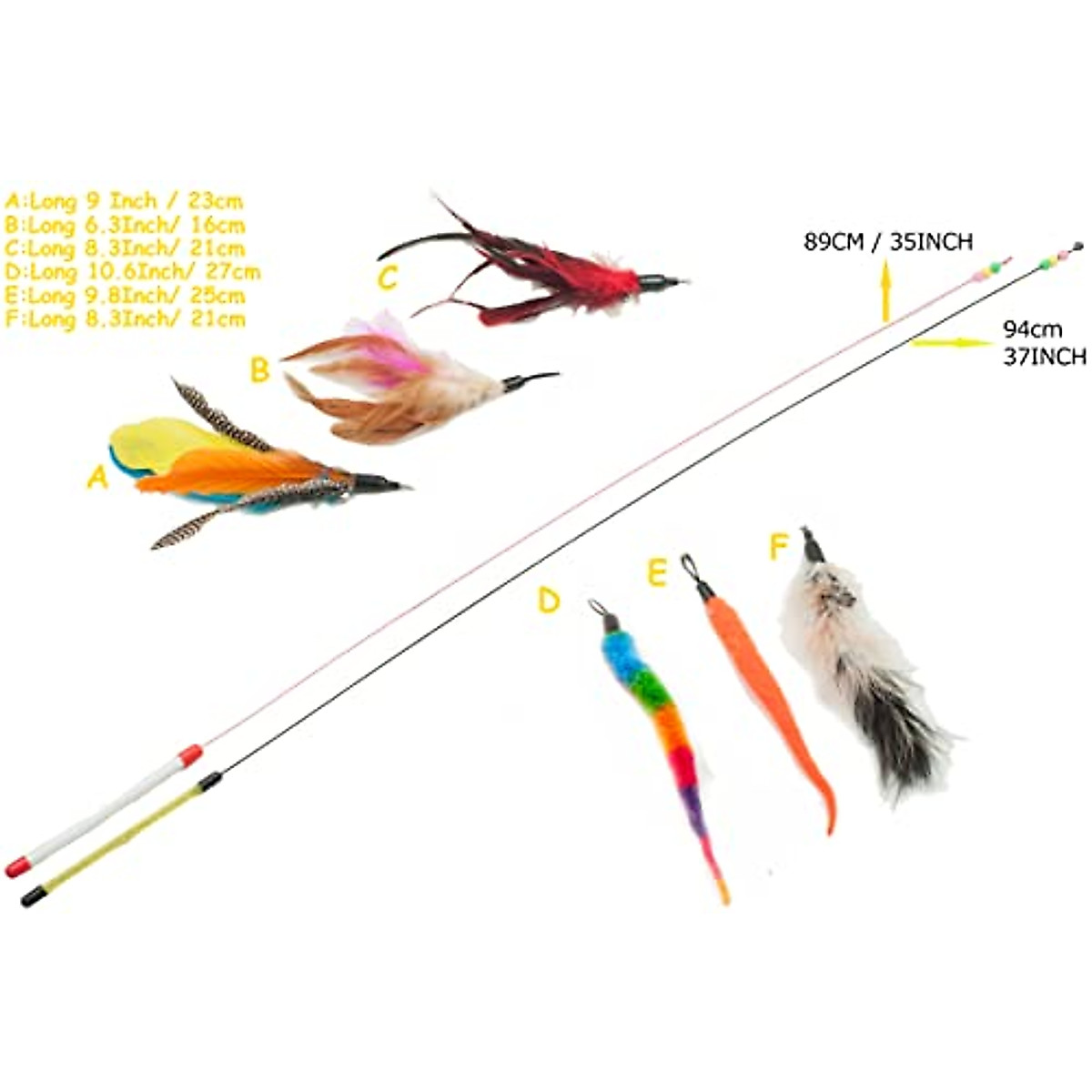 Fashion's Talk Feather Wire Wands Kitten Toys Worm Teaser Wand Cat Toy with Replacement Pack