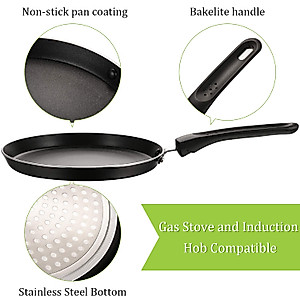 2 Pieces Non-Stick Crepe Pan Kitchen Omelette Frying Pan Pancake Cooking Skillet with Crepe Spreader and Spatula for Kitchen Cooking Tools