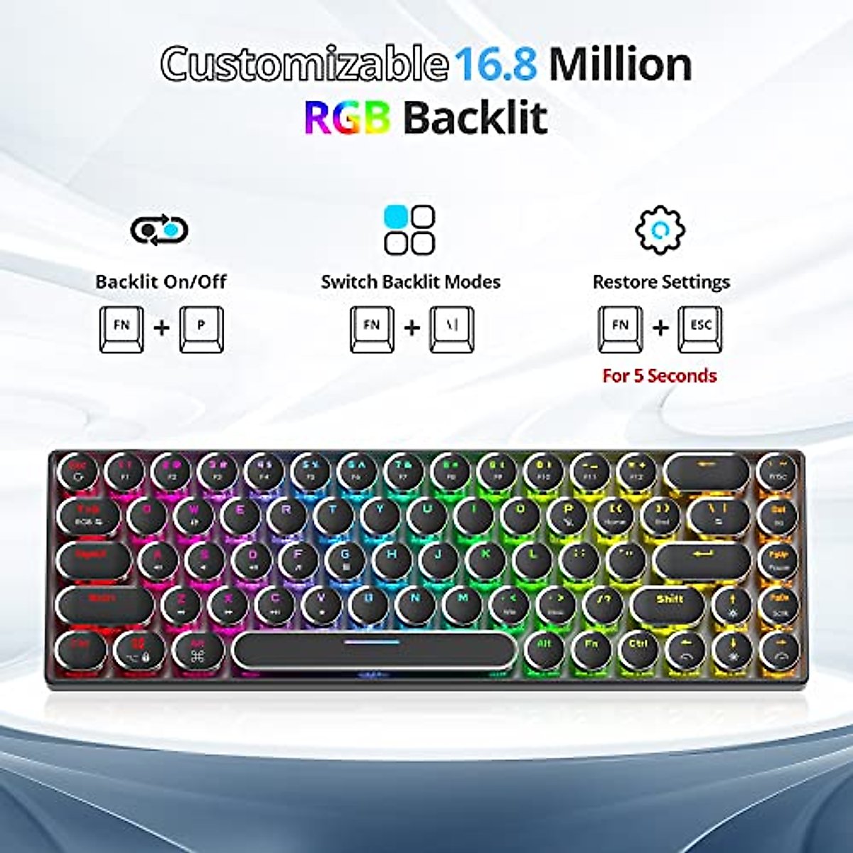 Ussixchare Retro Typewriter Mechanical Keyboard 60 Percent Gaming Keyboard RGB Backlit 68 Keys Punk Keyboard Wired with Blue Switch, Round Keycaps for Windows/Mac/PS4/PS5/Xbox