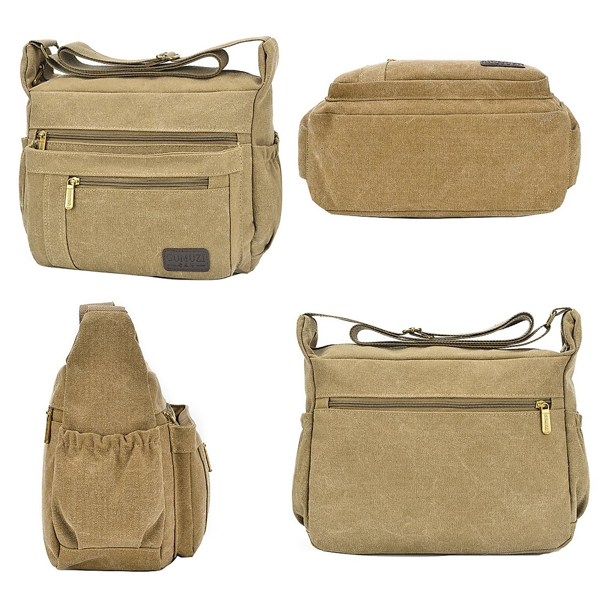 Fabuxry Light Weight Canvas Shoulder Bag for Women Messenger Handbags Cross Body Multi Zipper Pockets Bag (Grey)