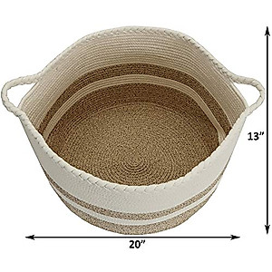 Nicunom Extra Large Cotton Rope Basket 20" x 20"x 13", Kids Playroom Storage Organizer, Living Room Blanket Storage with Handle, Woven Nursery Laundry Basket for Clothes, Blanket, Towels, Toys