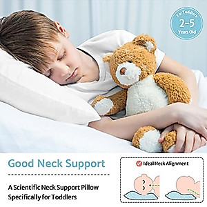 Toddler Pillow- 13X18 Baby Pillows for Sleeping- Small Kids Pillow with Soft Cotton Pillowcase- Machine Washable- Perfect for Cribs Bed Sets, Toddler Cots, Travel (White)