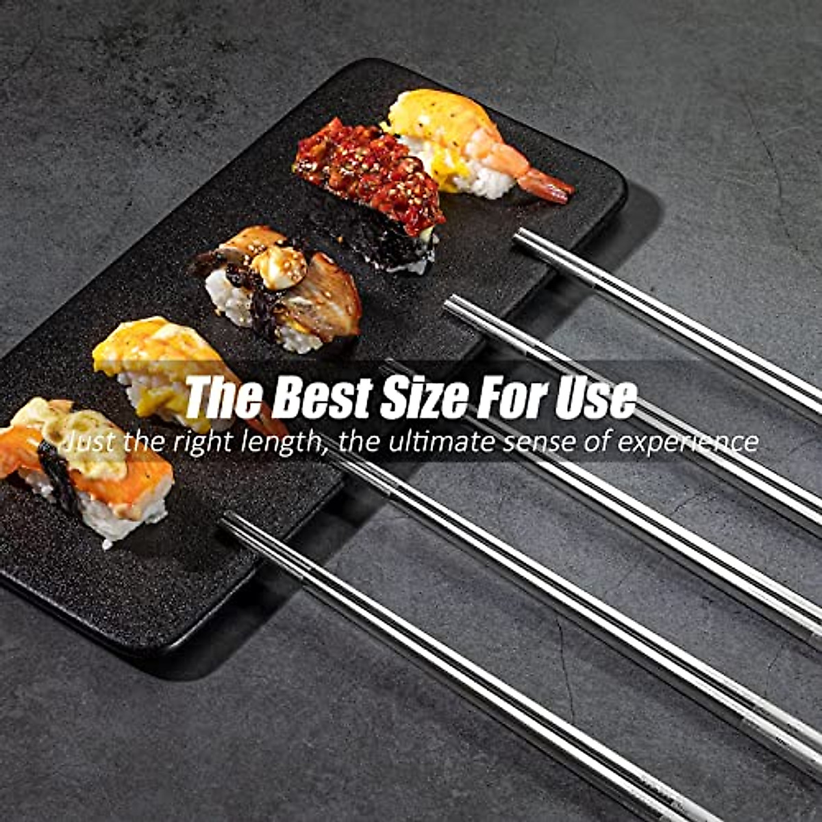 ZDPMK 5 Pairs Metal Chopsticks - Reusable Stainless Steel Chopsticks Laser Engraved Japanese Chinese Korean Chop Sticks with Non-Slip Square Design,Dishwasher Safe
