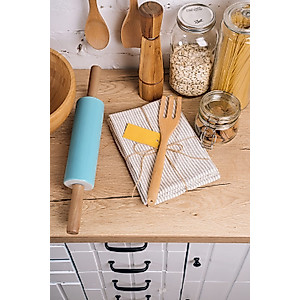 Ceramic Rolling Pin,16 inch with Wooden Handle and Stand, Rolling Pin for Baking Pastry, Pizza, Dough, Cookie, Pie Crust, Pasta, Bakery, Non-Stick Surface, Easy to Clean (Turquoise)