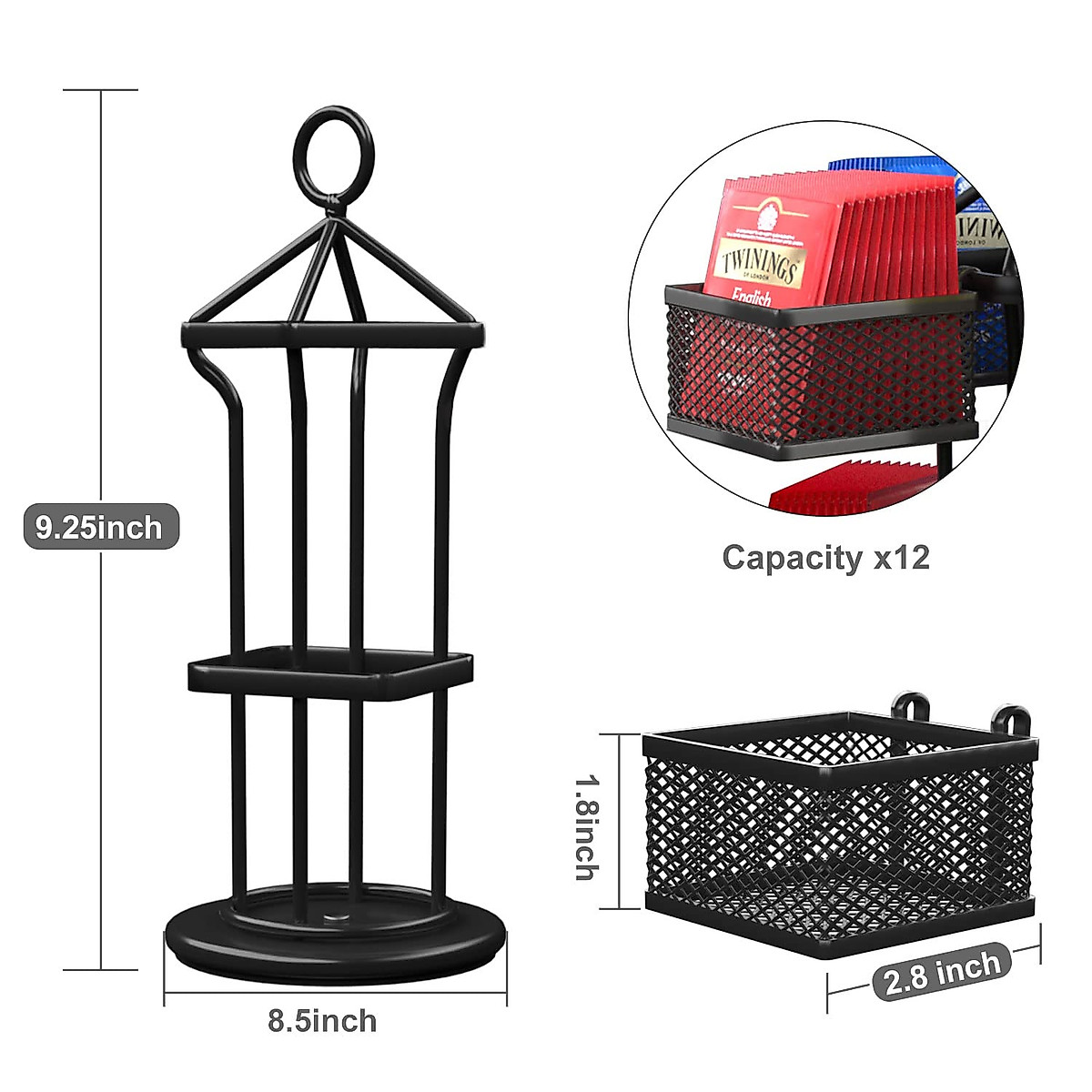 BUDO Tea Bag Organizer, Spinning Carousel Container with 8 Compartments, Up to 96 Tea bags Storage Holder, Lazy Susan Coffee Creamer Sweetener Tea Caddy for Kitchen Counter Pantry Organizer