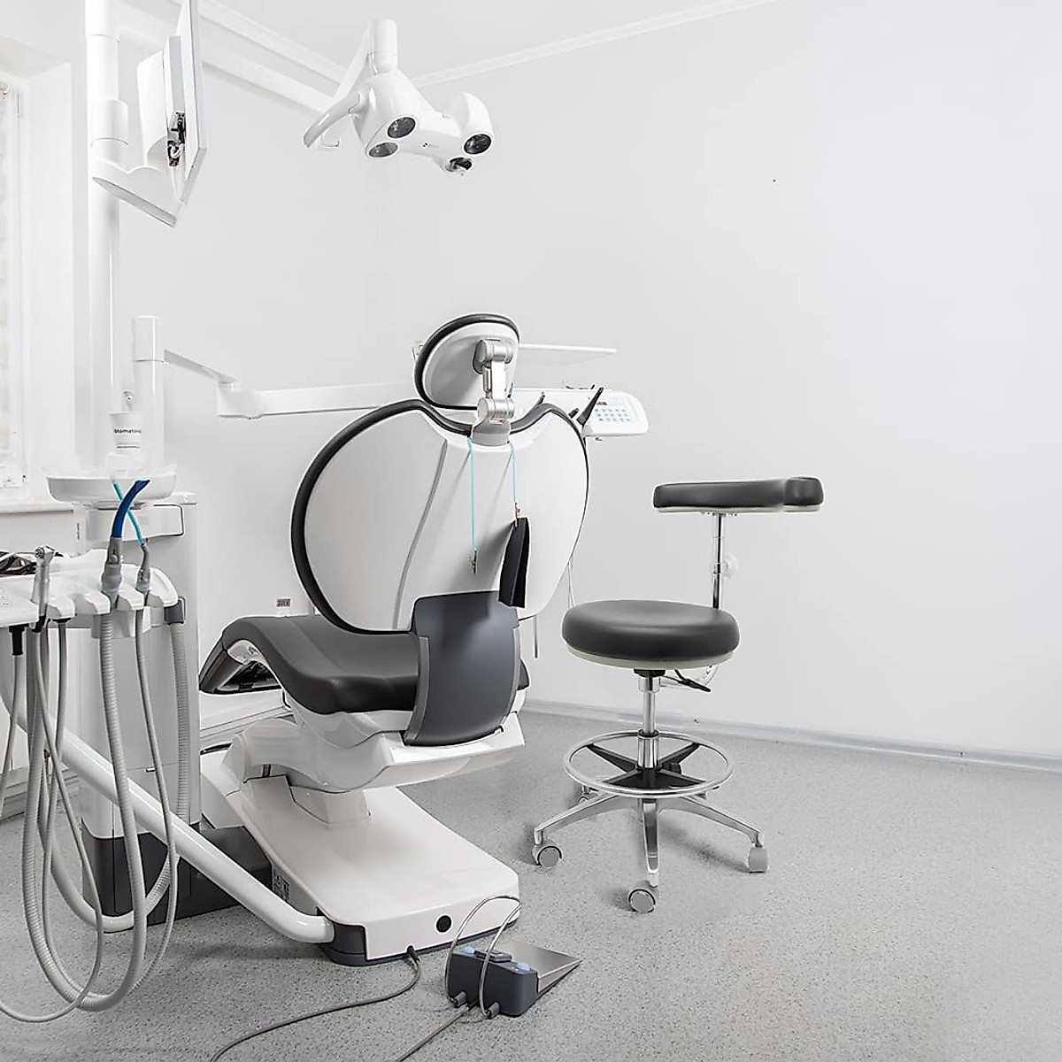 Adjustable Dental Assistant Chair Stool 17”-21‘’ Height with Adjustable Footring and Heavy Base for Dental Labs Exam Rooms