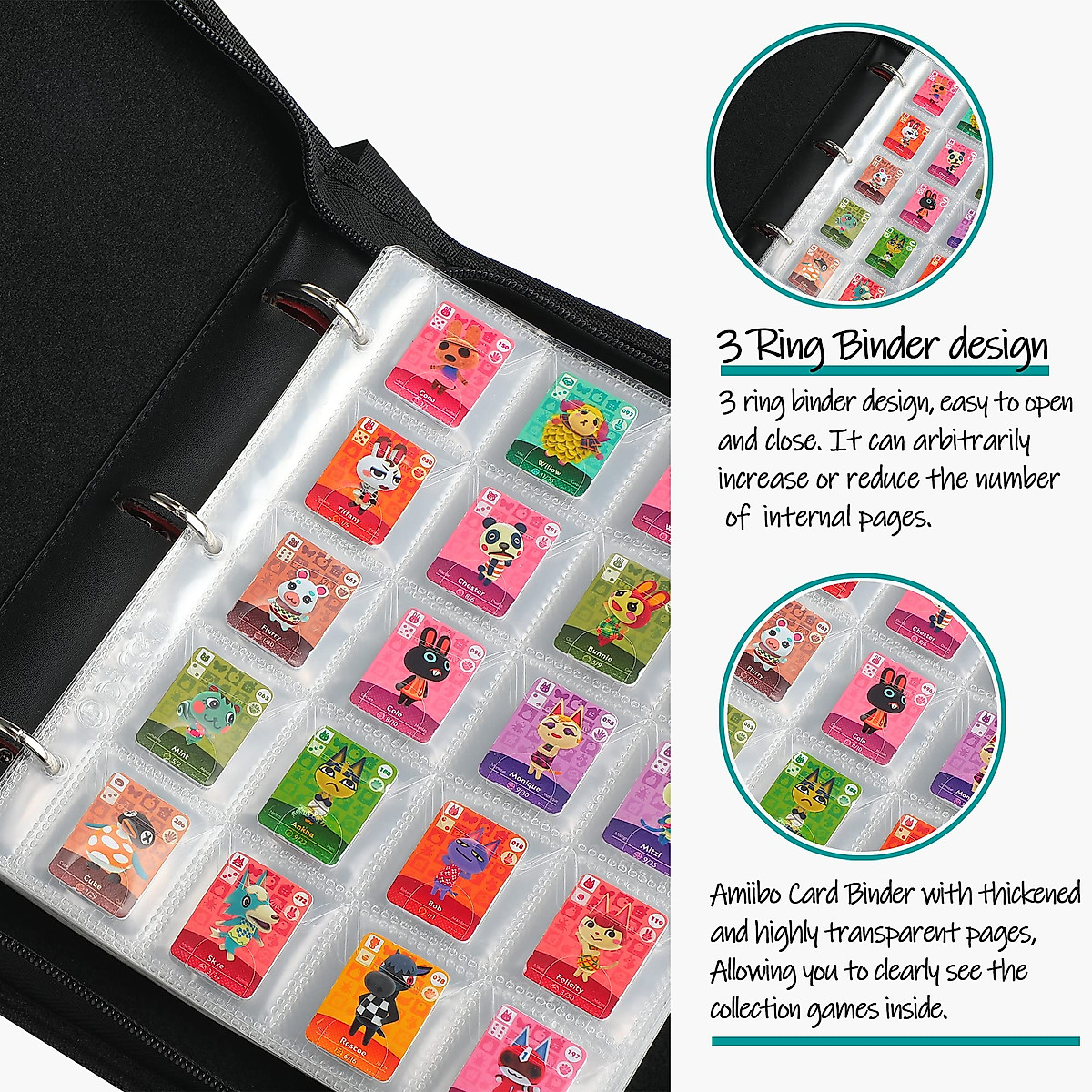 500+ Game Card Holder Compatible with Animal Crossing Mini Amiibo Cards, Cartridges Organizer Binder fit for Nintendo Switch PS Vita Games SD Memory Cards