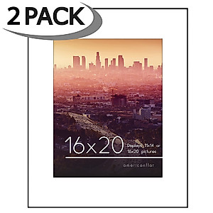 Americanflat Front Loading 16x20 Picture Frame with Shatter-Resistant Glass - Set of 2 - Use as 11x14 Frame with Mat - Metropolitan Collection - Photo Frame for Wall Display - Black