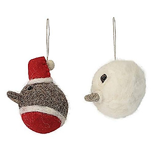 De Kulture Handmade Premium Wool Felt Robin Bird and Owl Bauble Eco Friendly Needle Felted Christmas Xmas Tree Decoration Stuffed Ornament for Home Office Party Holiday Décor, (Set of 2)