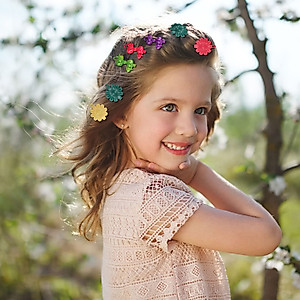 100 Pcs Hair Barrettes with Flower, Bow & Cartoon Designs - Self-Hinge Plastic Pins for Baby Girls, Toddlers (Cool)