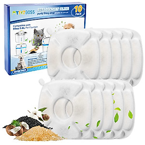 MyfatBOSS 10 Pack Cat Water Fountain Filter, Cat Fountain Filter Replacement Compatible with 95oz/2.8L and 85oz/2.5L Automatic Cat Pet Dog Water Fountain Water Dispenser Replacement