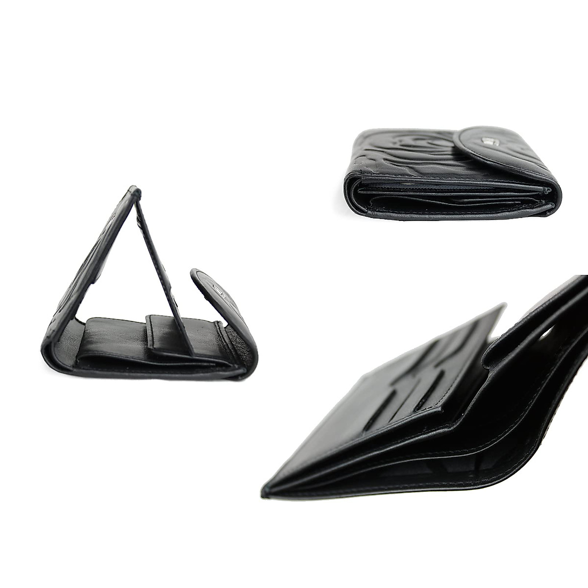 GIUDI Women`s Wallet Small Floral Print Leather Black