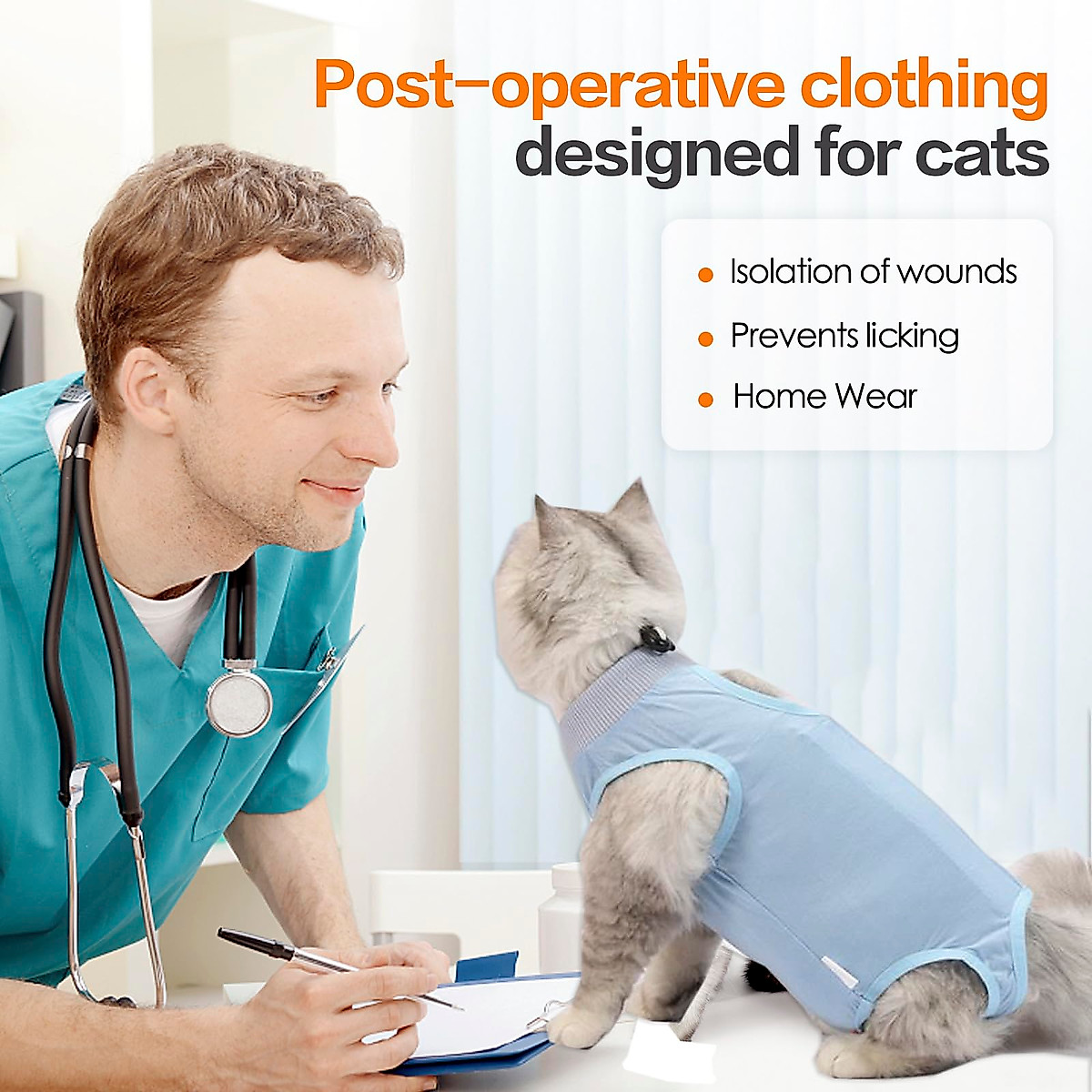 Kodervo Cat Surgical Recovery Suit Professional for Male Female Cats Abdominal Wounds Cone E-Collar Alternative, Anti-Licking or Skin Diseases Pet Surgical Recovery Suit, Soft Fabric Onesies for Cats