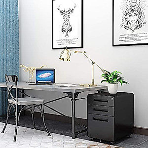 MIIIKO Mobile Filing Cabinet 3 Drawer, Rolling Small File Cabinet with Keys Under Desk, Modern Black Filing Cabinet for Home Office with Anti-tilt Wheels, A4/Letter/Legal Hanging File Drawers
