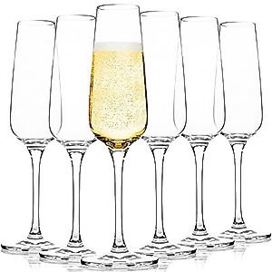 FAWLES Crystal Champagne Flutes Set of 6 - Classy Clear Stemmed Champagne Flute Glasses, Mimosa Glasses, 7 Ounce, Idea for Anniversary, Party, Wedding