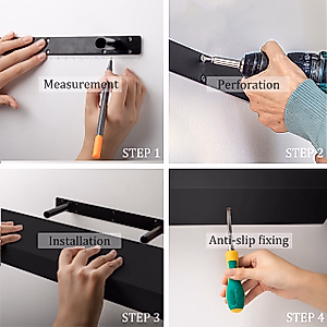 BAMEOS Floating Shelves, Black Wall Mounted Wooden Shelves with Invisible Brackets Set of 2, Hanging Wall Shelves Decoration for Bedroom, Bathroom, Living Room and Kitchen