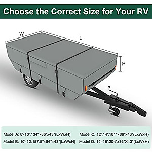 Tuszom Heavy Duty 6 Layers Pop-up Folding Camper Trailer Cover Fits 10' - 12'L, Upgraded Windproof RV Cover with Upgraded 5+2 PCS Straps, Waterproof All Season Protection for Motorhome