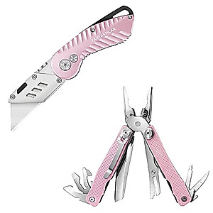 FantastiCAR Pink Utility knife Box cutter with Extra Blades and Multifunctional Pliers Set, Stainless Steel Body and Gift Packaging Box