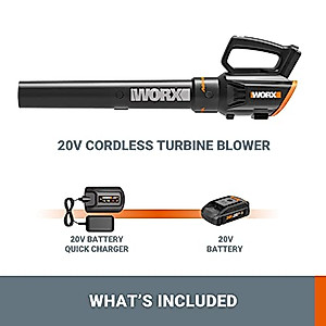 WORX Cordless Leaf Blower 20V WORXAIR Turbine Blower WG547.2 for Lawn Care Yard Work, 2 Variable Speed Control, 1 * 4.0 Ah Battery & Charger Included