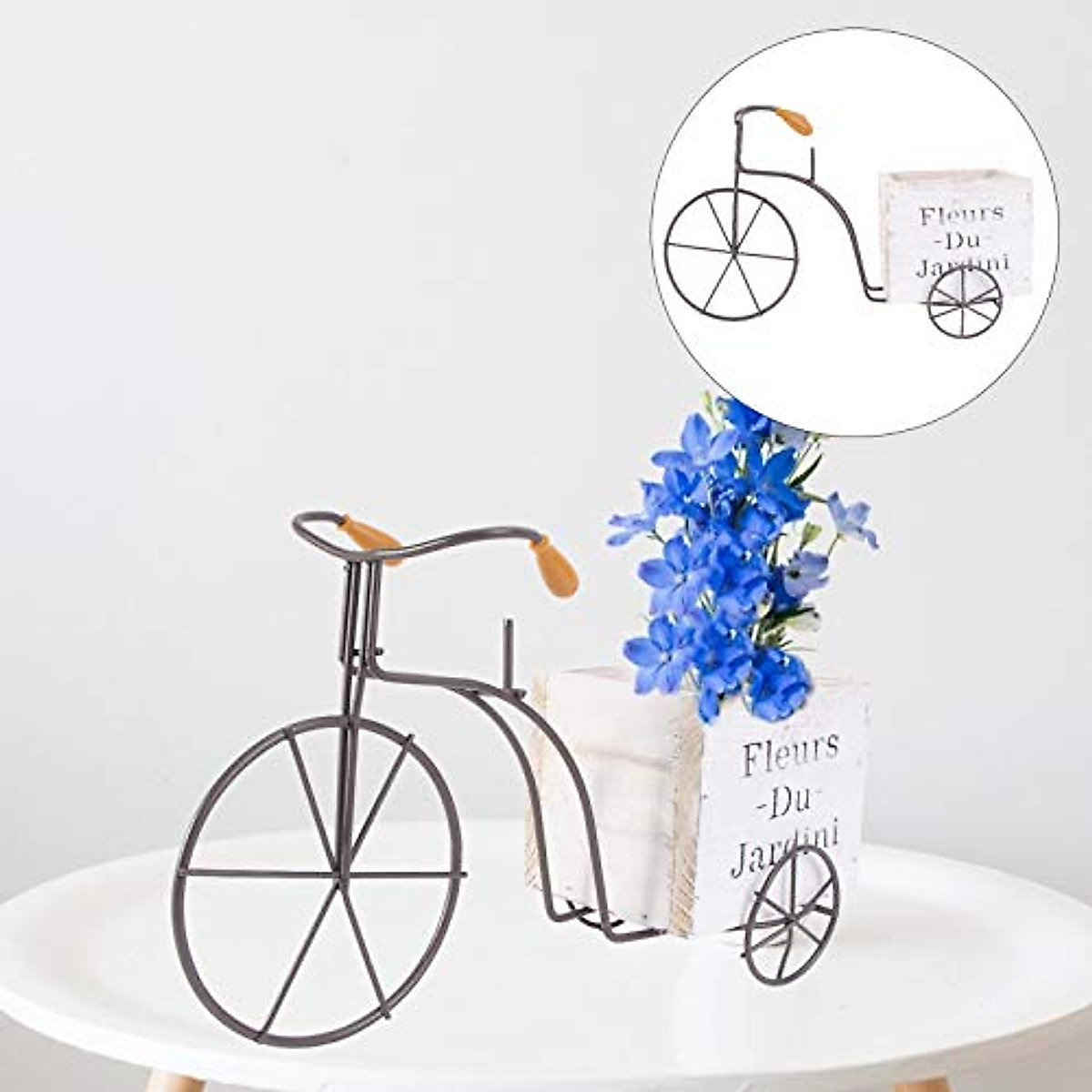 DOITOOL Bike Flower Pot Bicycle Planter Wooden Flower Box Tricycle Plant Stand Decorative Succulent Container Bonsai Bicycle Home Garden Decor Random Style (Size L)