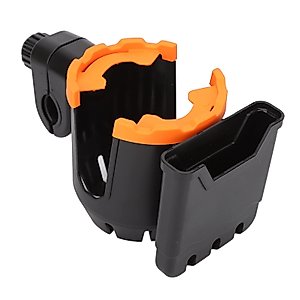 Stroller Cup Holder, Multifunction Water Bottle Holder with Large Caliber Designed, 360 Degrees Rotation Wheelchair Cup Holder, Portable Stroller Water Bottle Holder(Black Orange)