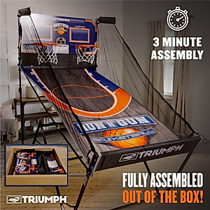 Triumph Sports Run n Gun Arcade Basketball Shootout Game Fully and Semi Assembled Out of The Box Fold Out and Play! Folds 100% Flat for Complete Storage Fully Portable, Play Inside or Outside