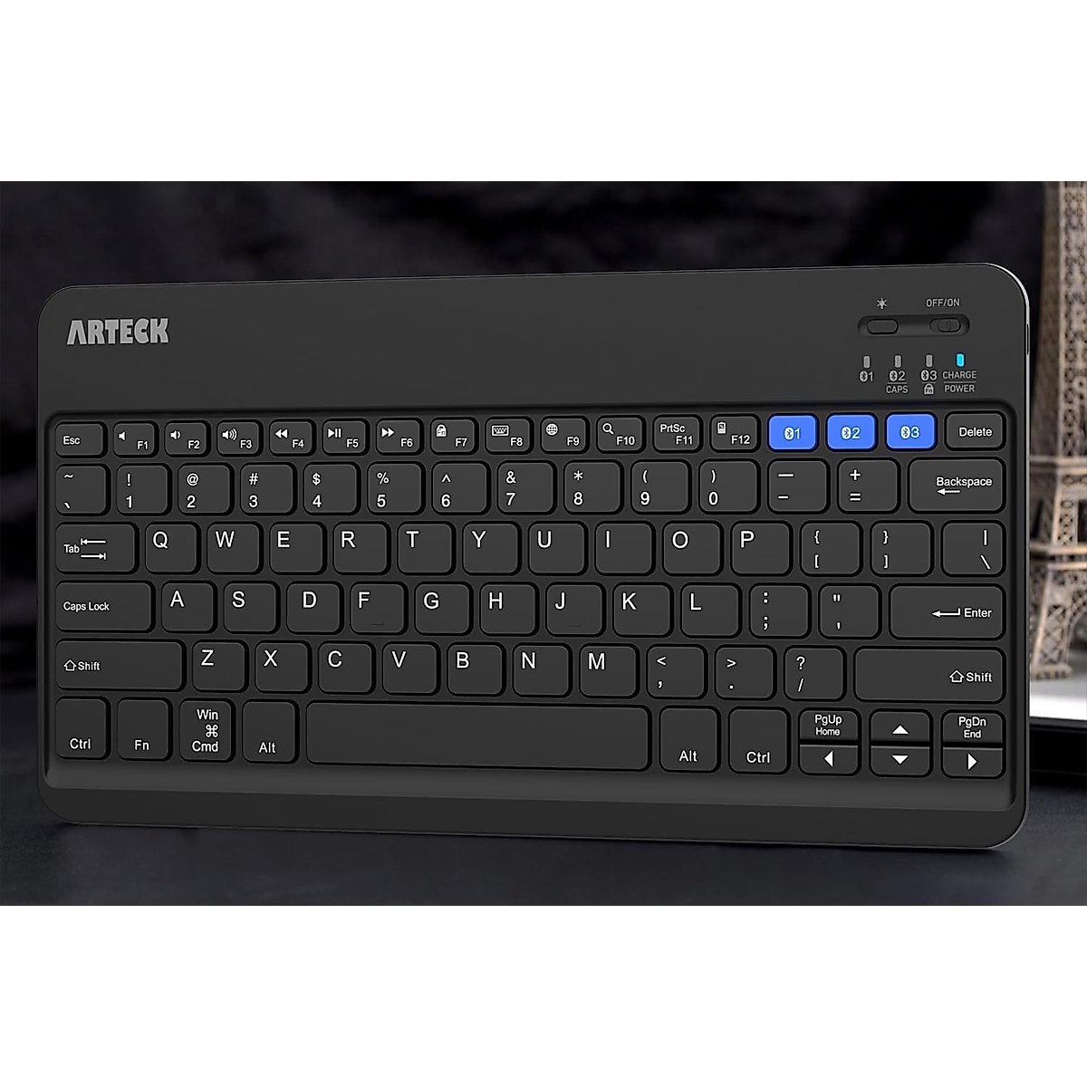 Arteck HB220B Universal Backlit 7-Colors & Adjustable Brightness Multi-Device Slim Portable Wireless Bluetooth 3.0 Keyboard for iOS, Android, Windows Tablet PC Smartphone Built in Rechargeable Battery