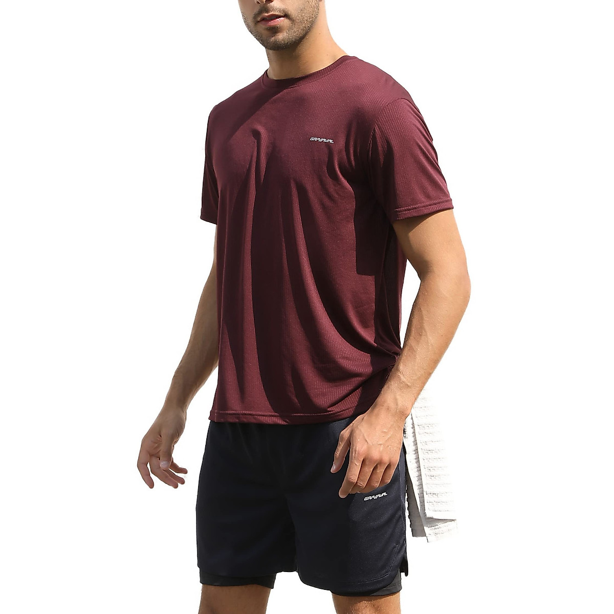 GRAMVAL Men's Crew T-Shirt,Light Weight Dry-Fit Moisture Wicking Active Athletic Performance Burgundy