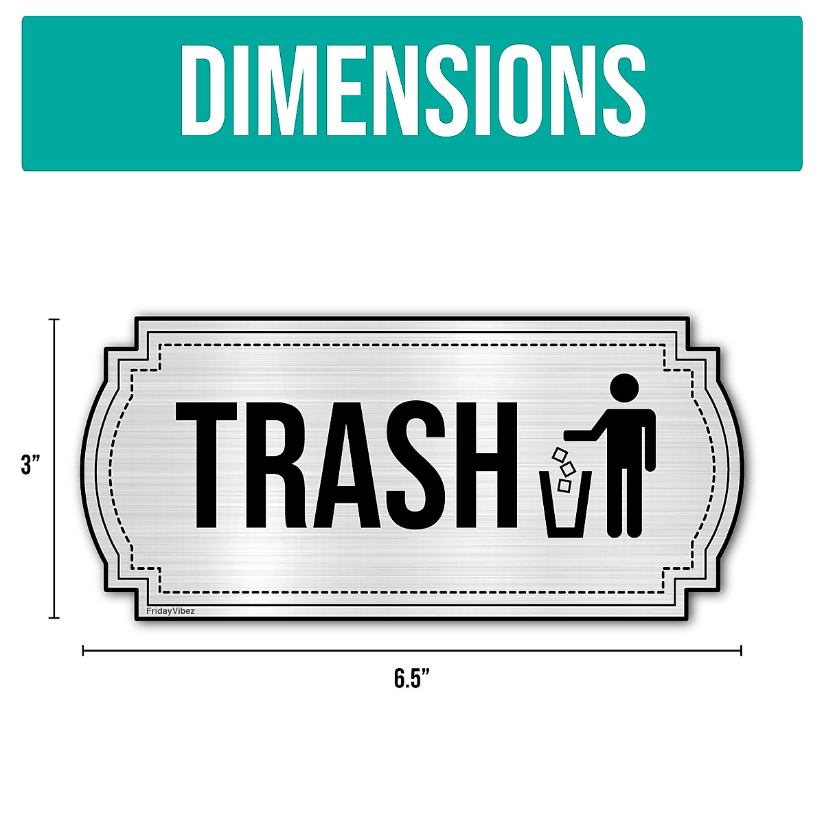 Recycle and Trash Stickers for Kitchen Trash Cans and Recycling Bins, Indoor Trash and Recycle Sticker Combo for Garbage Can Logo Symbol, 2 Silver Decals, 6.5" x 3" Elegant Style with Split-back