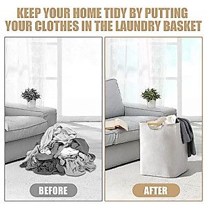 3-Pack 65L Collapsible Laundry Basket with Wooden Handles, Ideal for Tidying Clothes, Blankets and Toys,Laundry Hamper Perfect for Bedroom, Bathroom, and Living Room Organization (Striped Set)