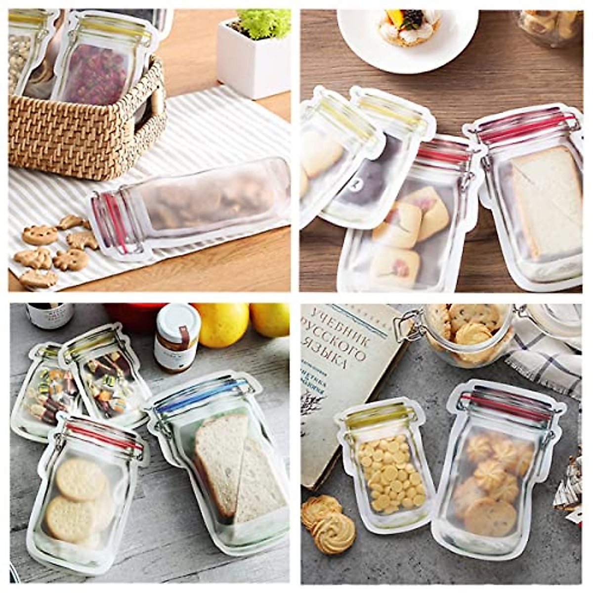 40Pcs Reusable Mason Jar Ziplock Bags, Airtight Seal Food Storage Ziplock Bags for Kitchen Camping Picnic Organizer(40Pcs)