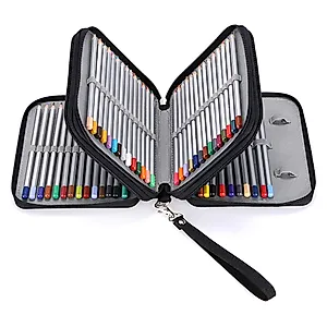 BTSKY Zippered Pencil Case-Canvas 72 Slots Handy Pencil Holders for for Prismacolor Watercolor Pencils, Crayola Colored Pencils, Marco Pencils (Black)
