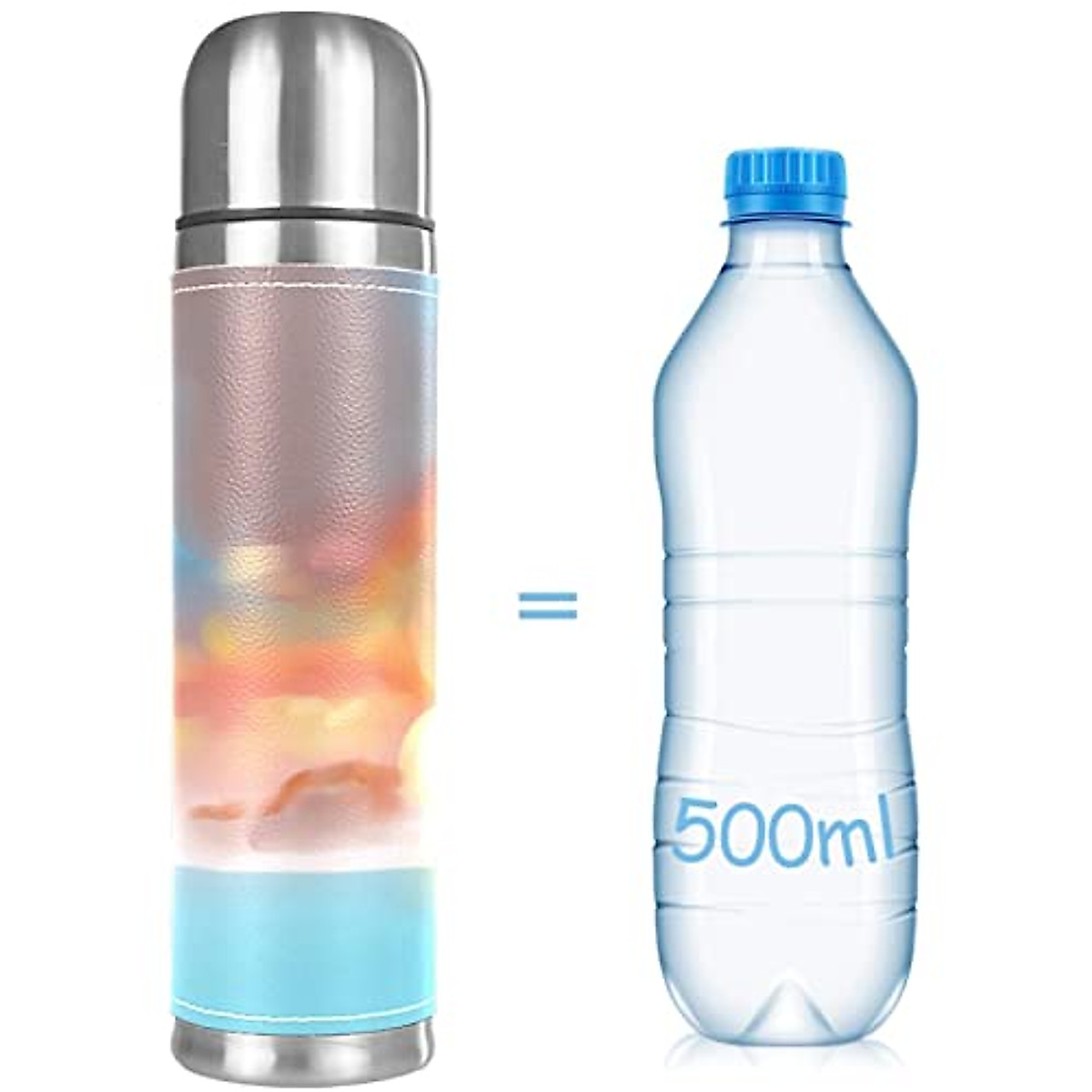 Stainless Steel Leather Vacuum Insulated Mug Sky Thermos Water Bottle for Hot and Cold Drinks Kids Adults 16 Oz