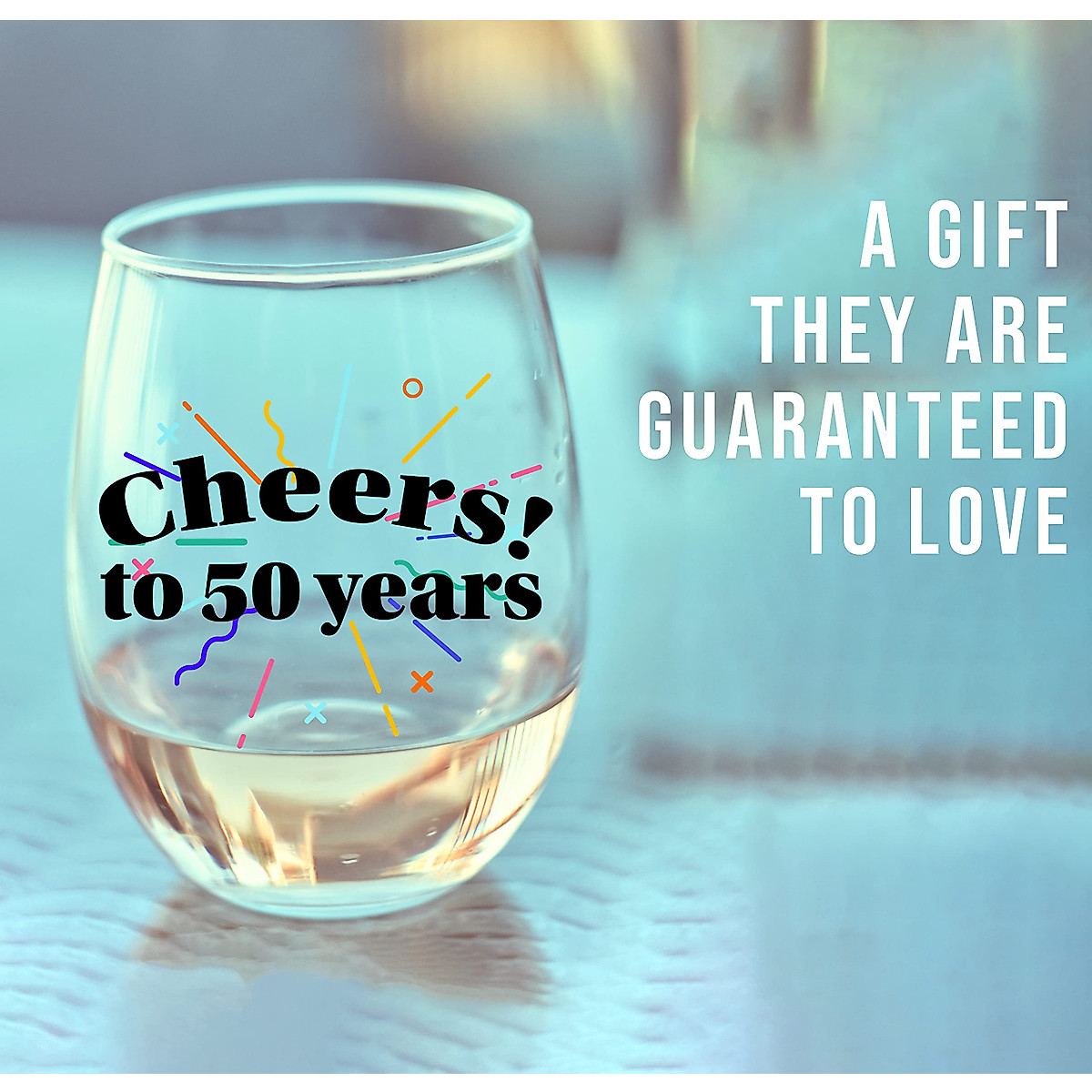 Spotted Dog Company Cheers! To 50 Years, Printed, 17oz Stemless Wine Glass, Happy 50th Birthday Decorations, 50th Birthday Gifts for Men, Birthday Gift Ideas, Wine Glass Cups, Drinking Decor