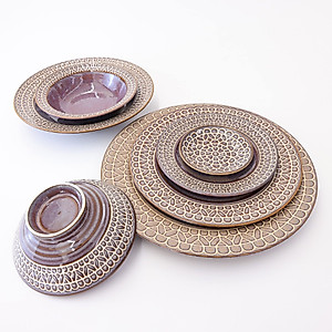 Product of Gifu Japan MIno Ware Serving Plate, Lace Rim 6.6" Plate, Brown, Japanese Ceramic Plate, Microwave/Dishwasher Safe