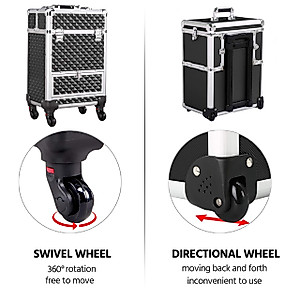 Topeakmart Professional Large Makeup Case, Professional Rolling Cosmetic Organizer Trolley, Portable Travel Makeup Train Case, With Drawer, Locks and Wheels - Black
